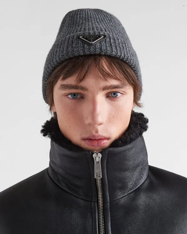Prada Wool And Cashmere Beanie - Slate Gray | Editorialist